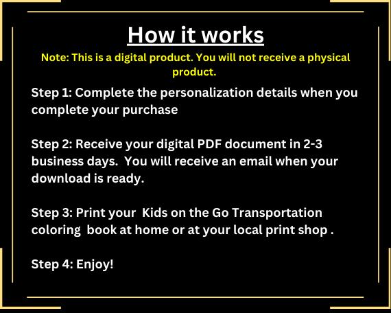Customized Kids on the Go Coloring Book, Personalized Transportation ...