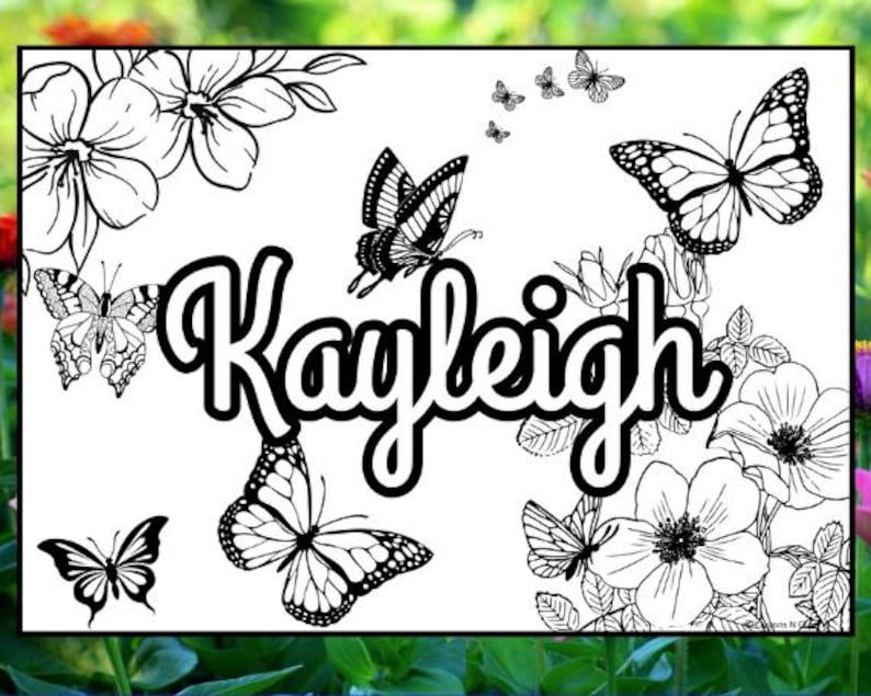 Custom Butterfly Themed Name Coloring Sheet, Personalized Name Coloring ...