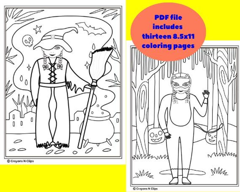 Personalized Halloween Coloring Book, Costume Coloring Pages,cute ...