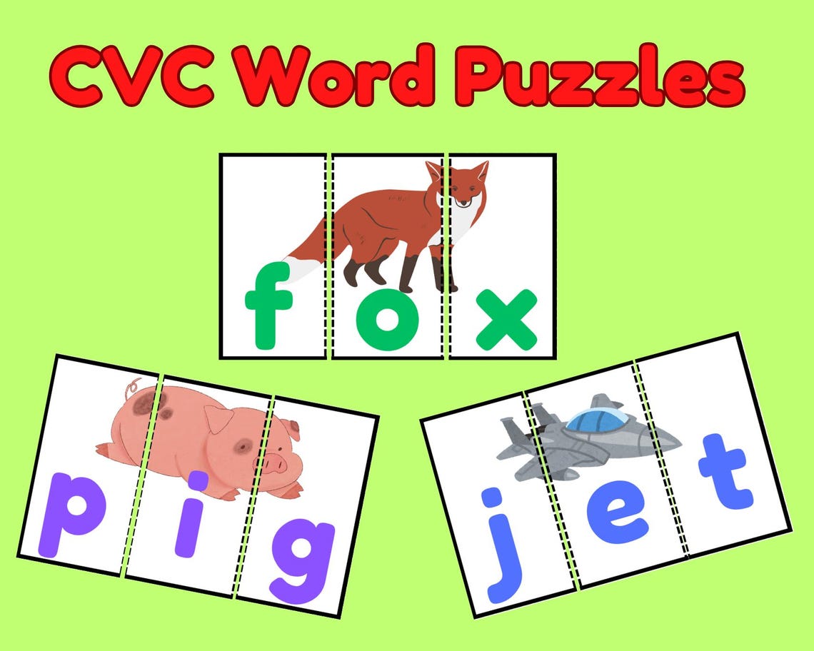 CVC Word & Picture Puzzles, CVC Word Flashcards, CVC Word Puzzle Game ...