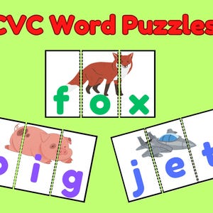 CVC Word & Picture Puzzles, CVC Word Flashcards, CVC Word Puzzle Game ...