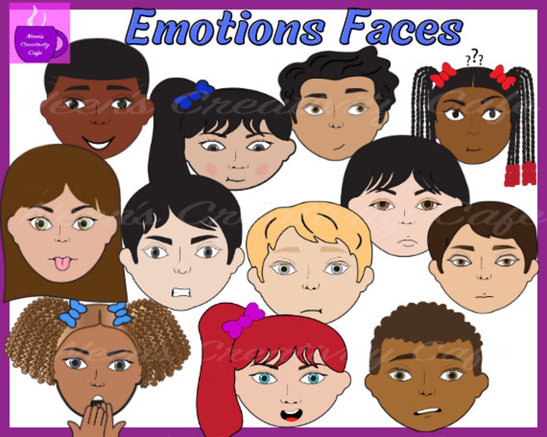Emotions Faces Clipart -kids Feelings Faces - Etsy