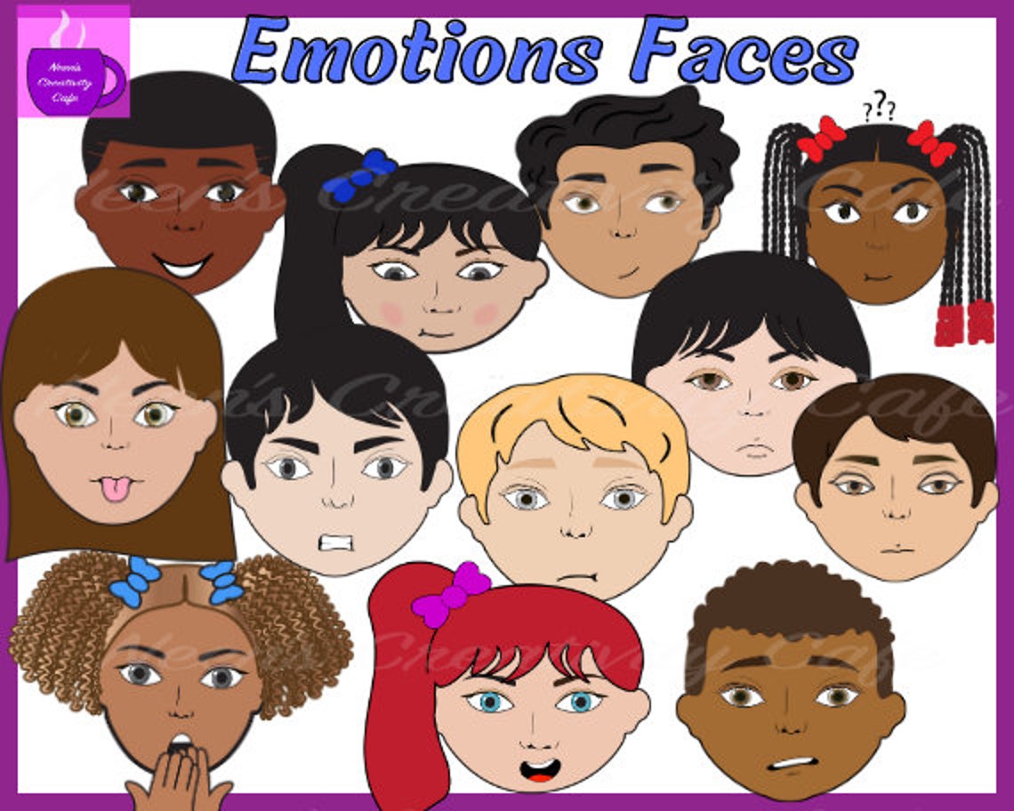 Emotions Faces Clipart kids Feelings Faces - Etsy
