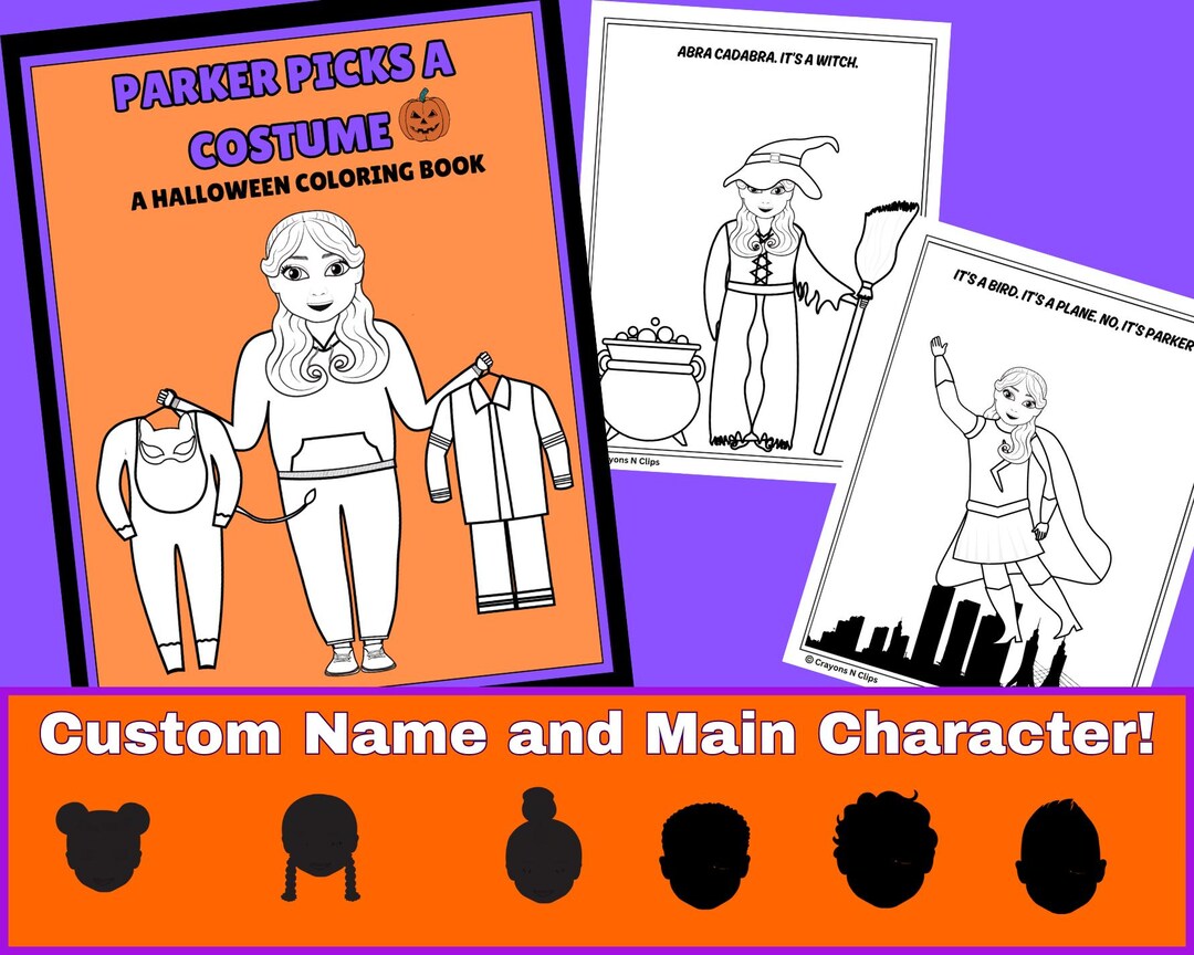 Personalized Halloween Coloring Book, Costume Coloring Pages, Custom ...