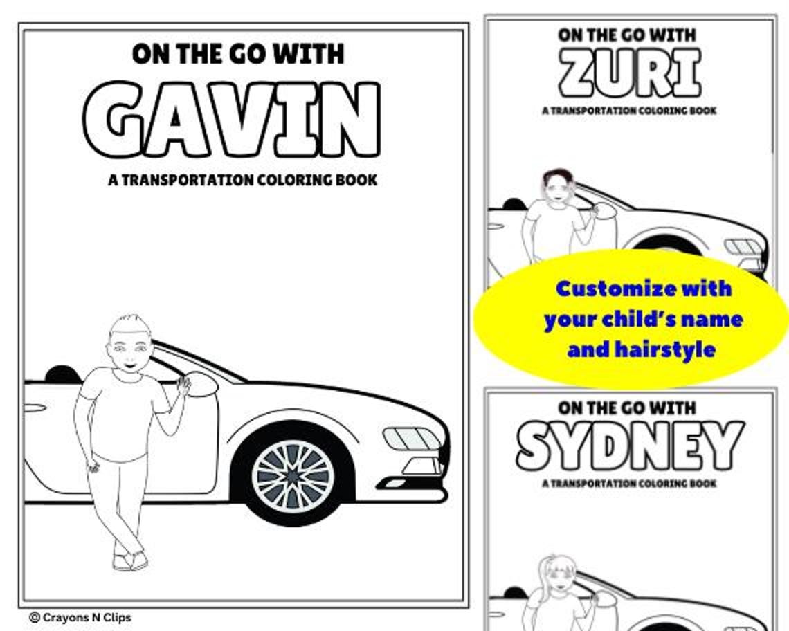 Customized Kids on the Go Coloring Book, Personalized Transportation ...
