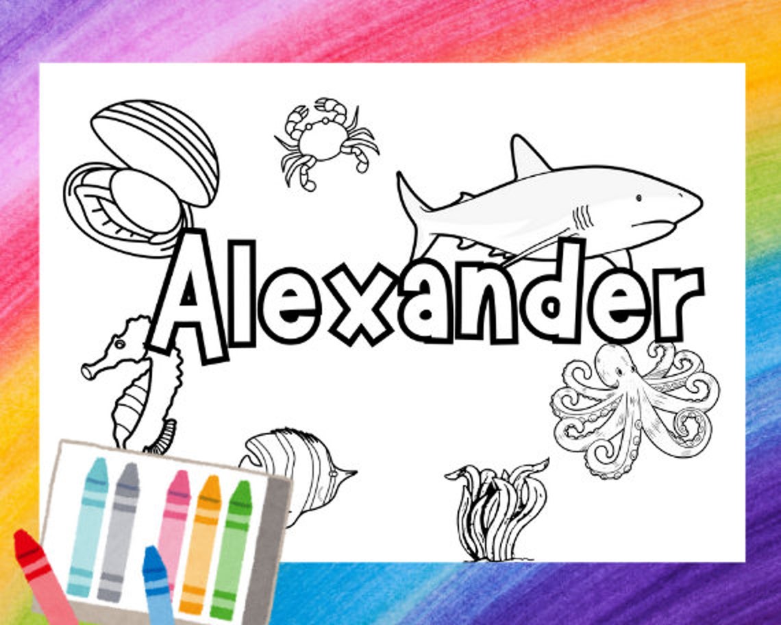 Custom Sea Animal Themed Name Coloring Sheet, Personalized Name ...