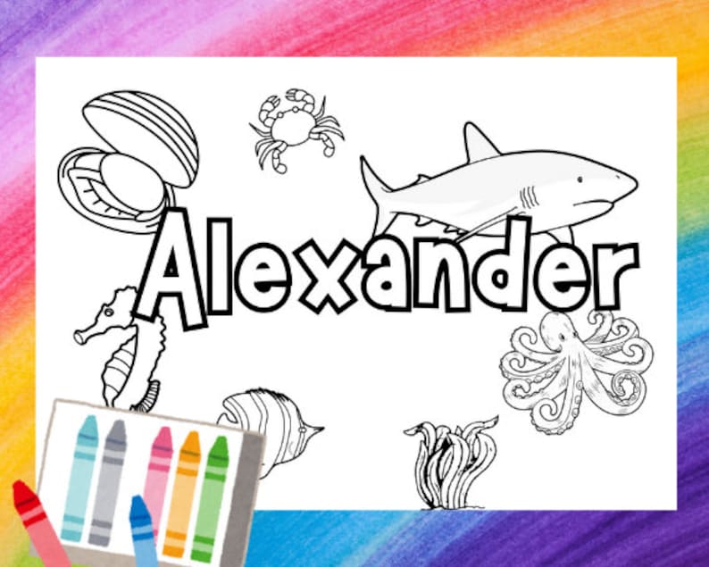 Custom Sea Animal Themed Name Coloring Sheet, Personalized Name ...