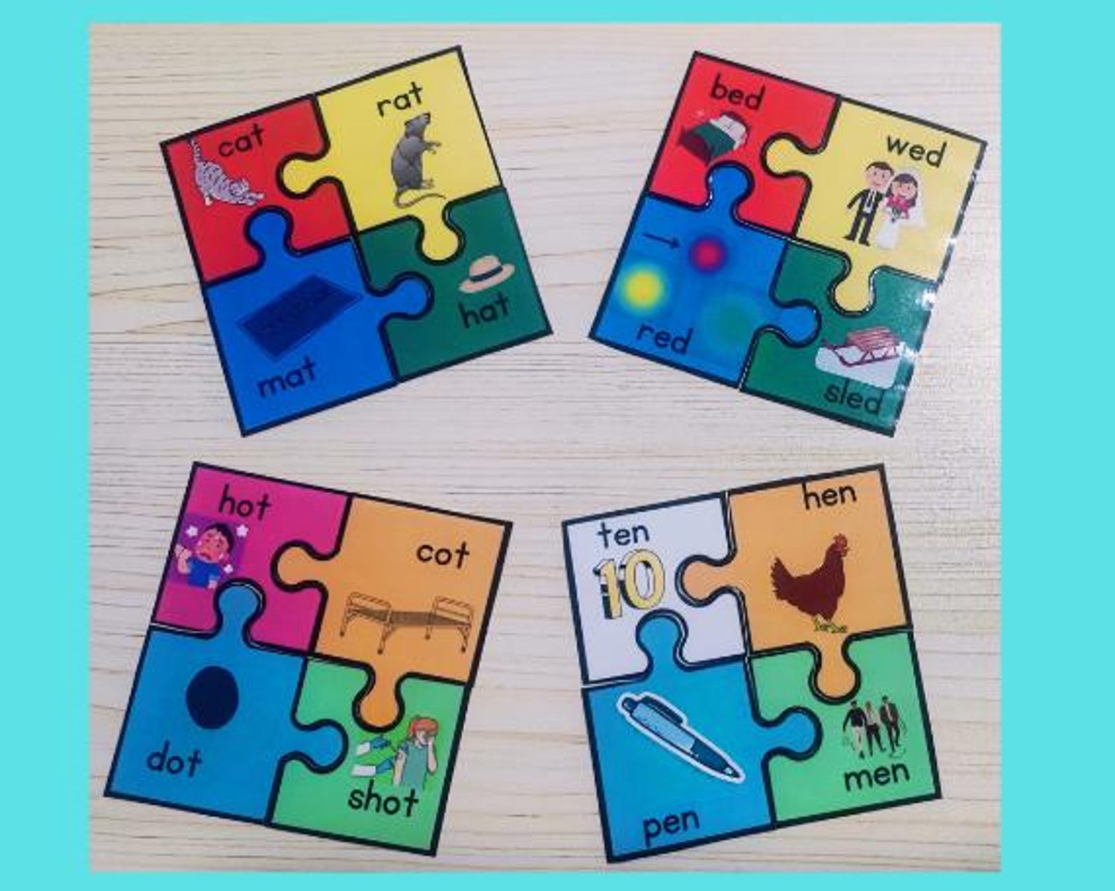 Rhyming Word Puzzles, Rhyming Flashcards, Rhyme Matching, Educational ...