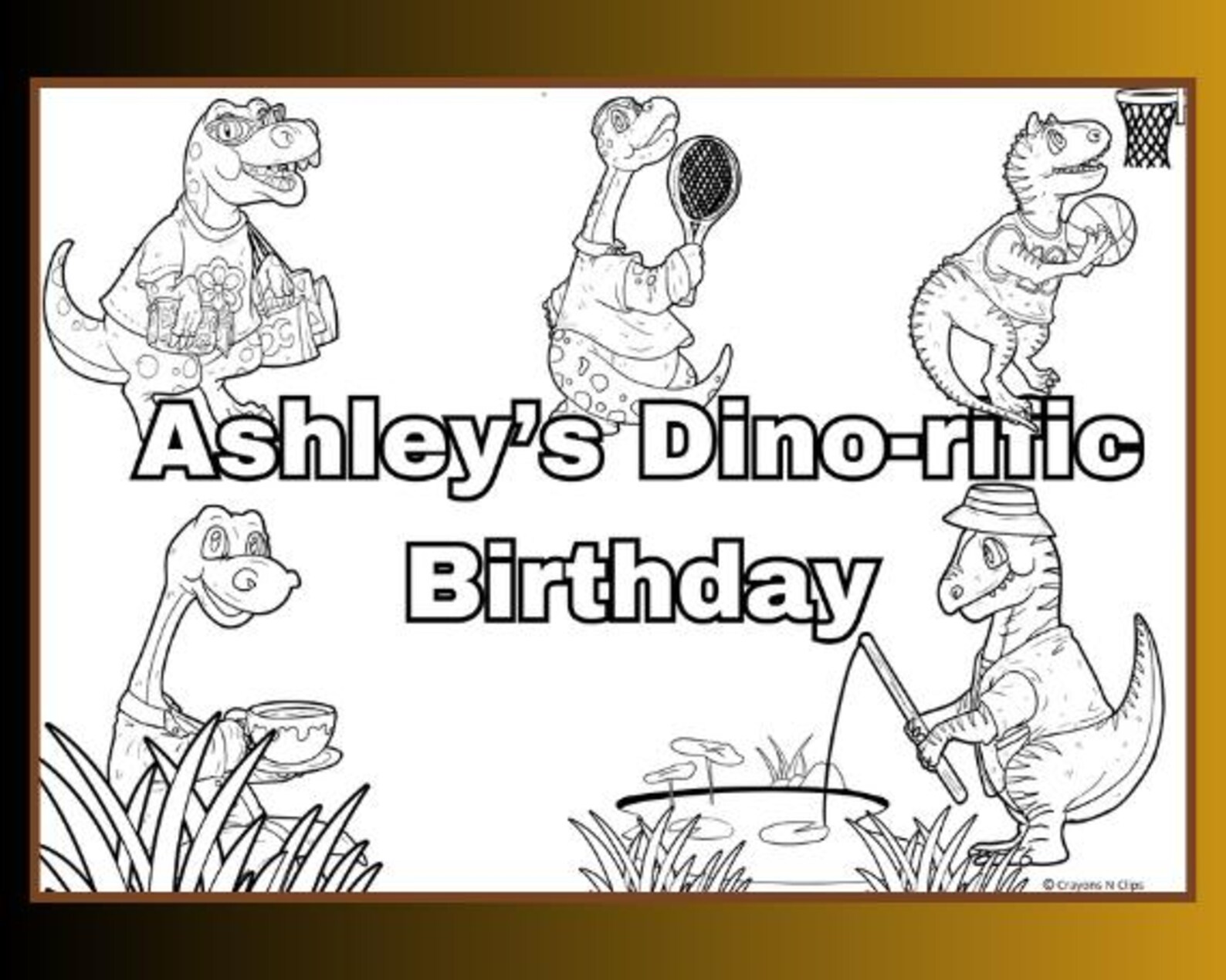 Dinosaur Birthdaythemed Name Coloring Sheet, Personalized Name Coloring ...