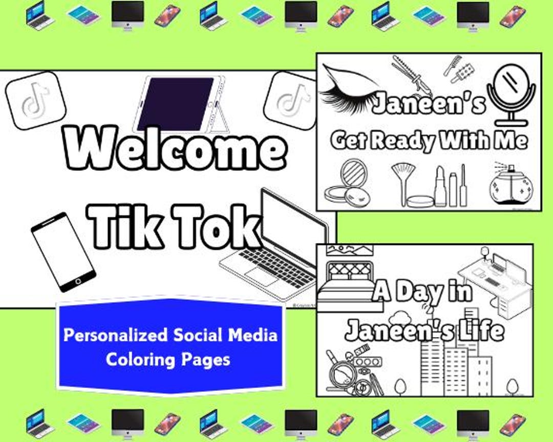 Social Media Signs, Tik Tok Content Coloring, Personalized Name ...