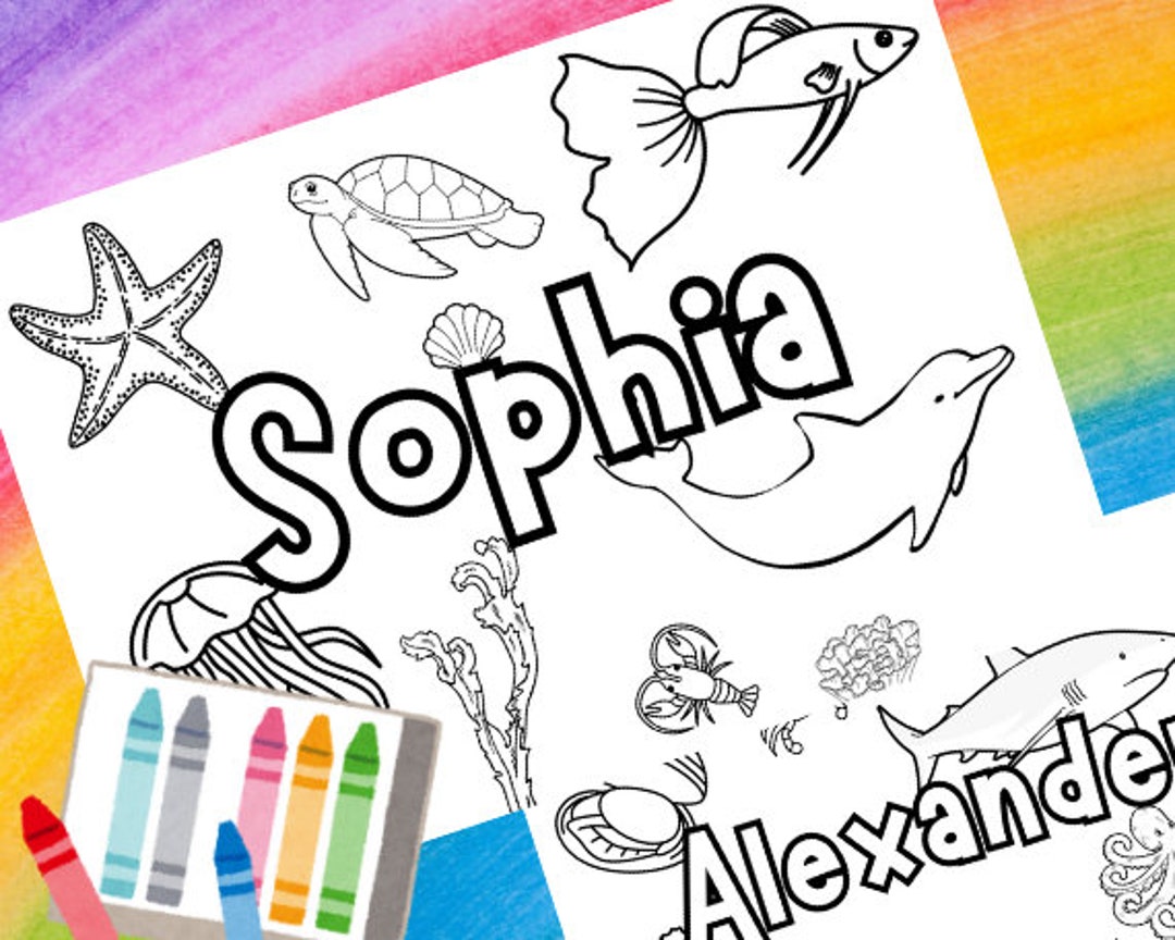 Custom Sea Animal Themed Name Coloring Sheet, Personalized Name ...