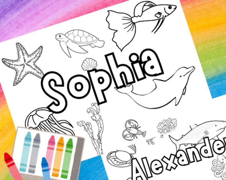 Custom Sea Animal Themed Name Coloring Sheet, Personalized Name ...