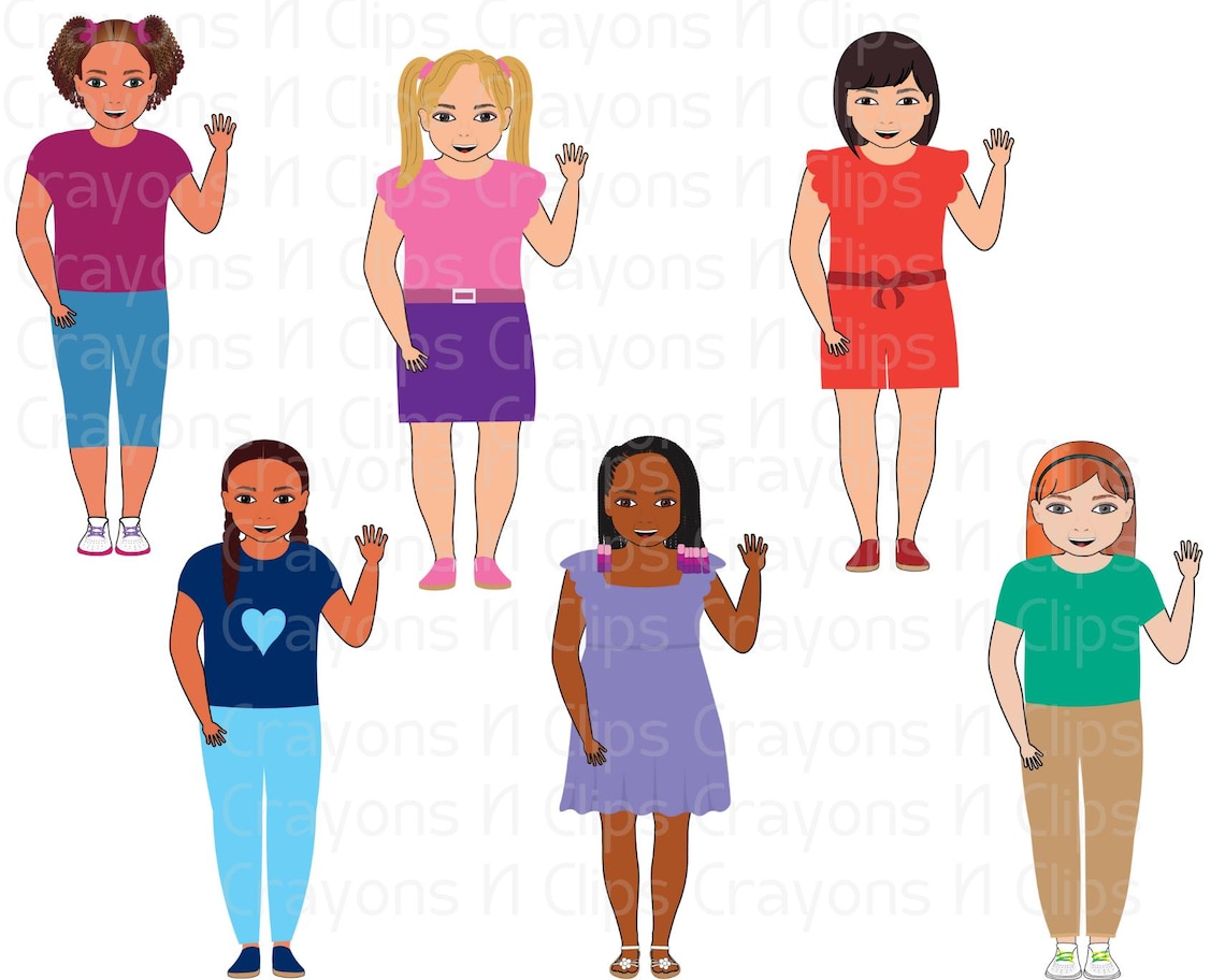 Diverse Kids Clipart, Smiling and Waving Clipart, Happy Multicultural ...