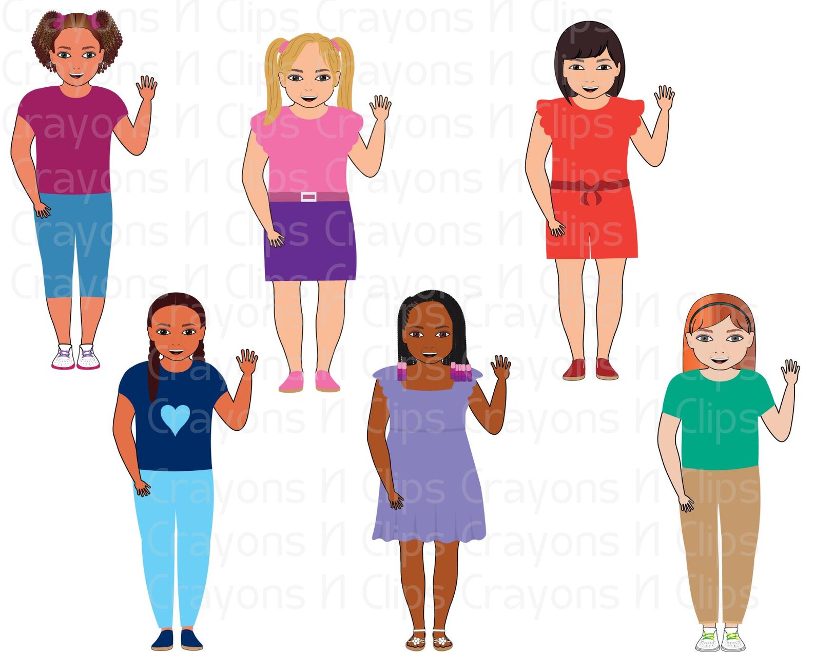 Diverse Kids Clipart, Smiling and Waving Clipart, Happy Multicultural ...