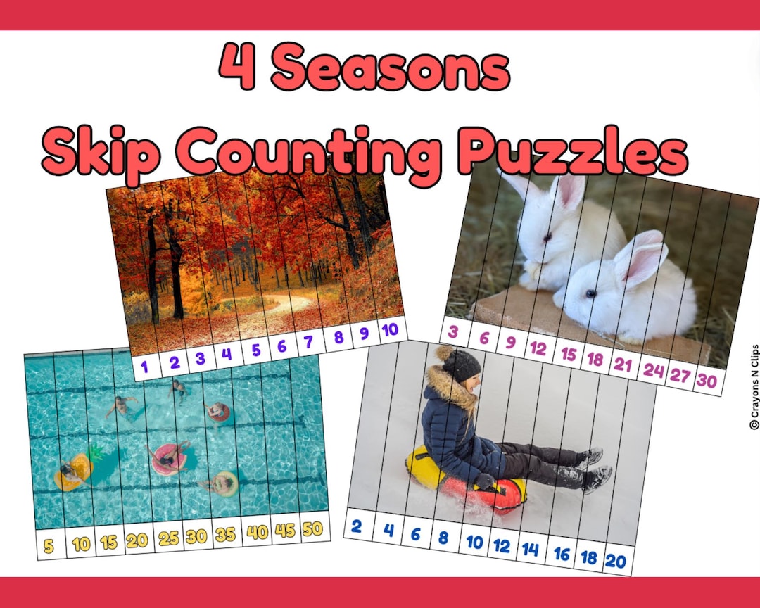 4 Seasons Skip Counting Picture Puzzles, Count by 1s,2s,3s,4s,&5s, Skip ...