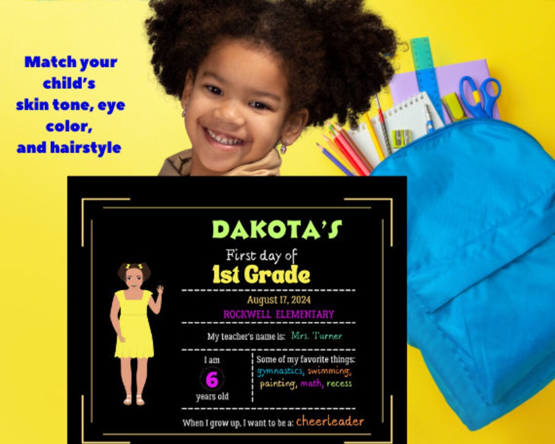 Custom 1st Day of School Sign, Printable Black Back to School Sign ...