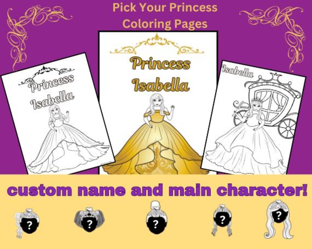 Personalized Princess Coloring Pages, Custom Gift for Girls, Fantasy ...