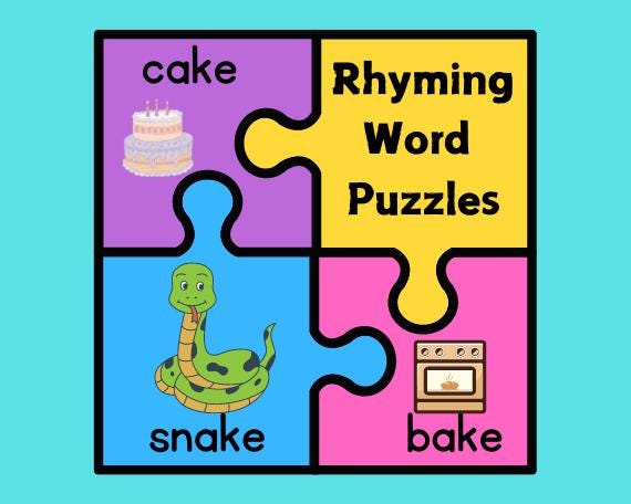 Rhyming Word Puzzles, Rhyming Flashcards, Rhyme Matching, Educational ...