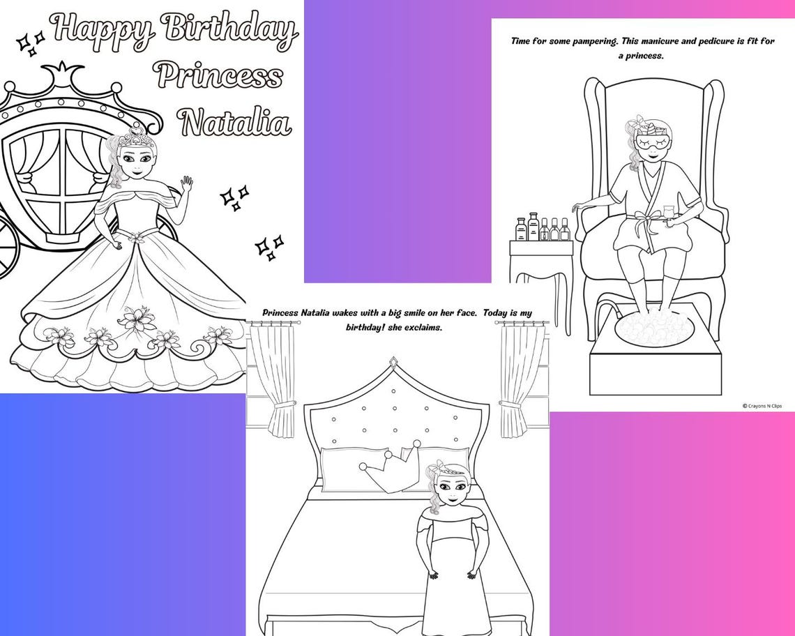 Customized Birthday Princess Coloring Book, Personalized Princess ...