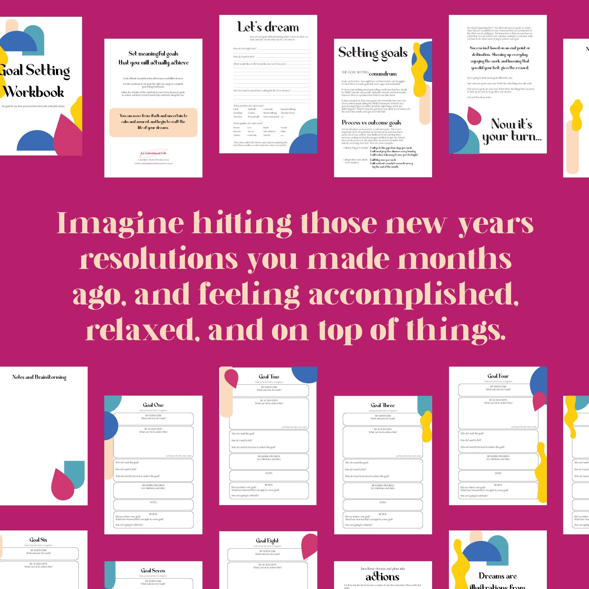 Goal Setting Workbook, New Years Resolutions Diary, Bright Fun Goal ...