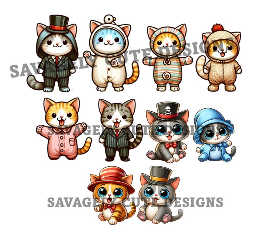 10 Cute Kittens and Cats in Costumes Digital Clip Art 300DPI Images ...