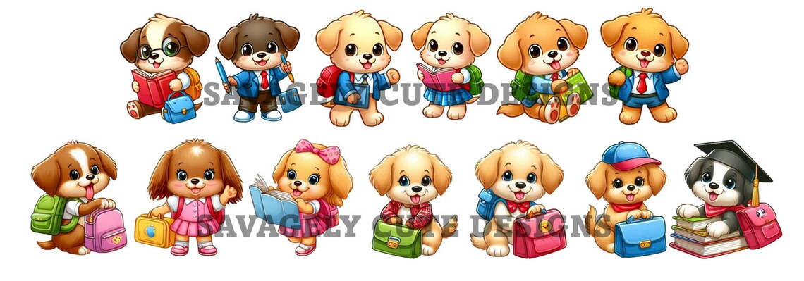 13 Back to School Puppies Clip Art Images - Great for POD (print on ...