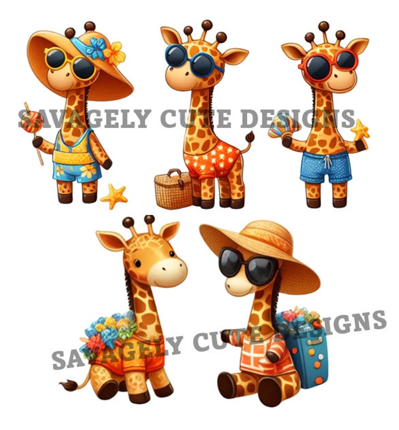 10 Digital Clip Art Images - Fashionable Summer Giraffes - 300DPI ...