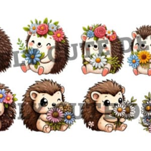 10 Digital Clip Art Images - Happy Hedgehogs With Flowers - 300DPI ...