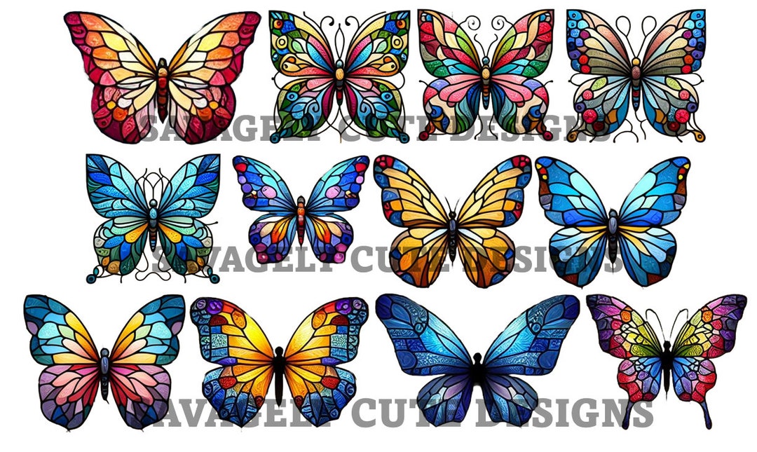 12 Fabulous Stained Glass Butterfly Digital Files - PNG & SVG - 300DPI ...