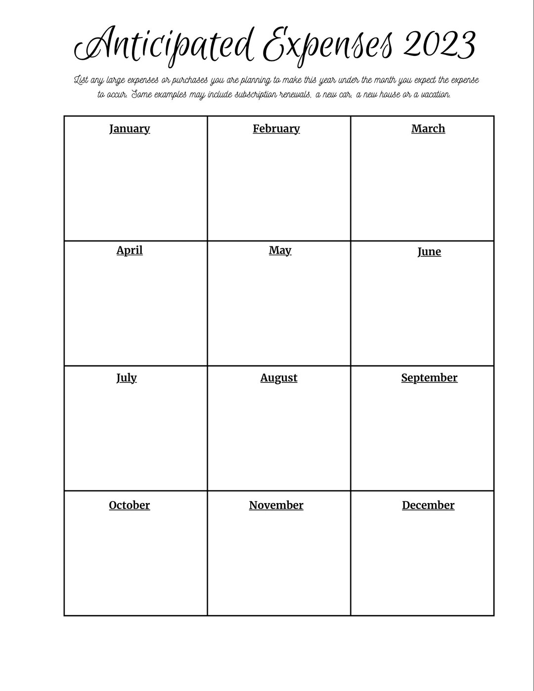 Anticipated Expenses 2023 Worksheet - Etsy