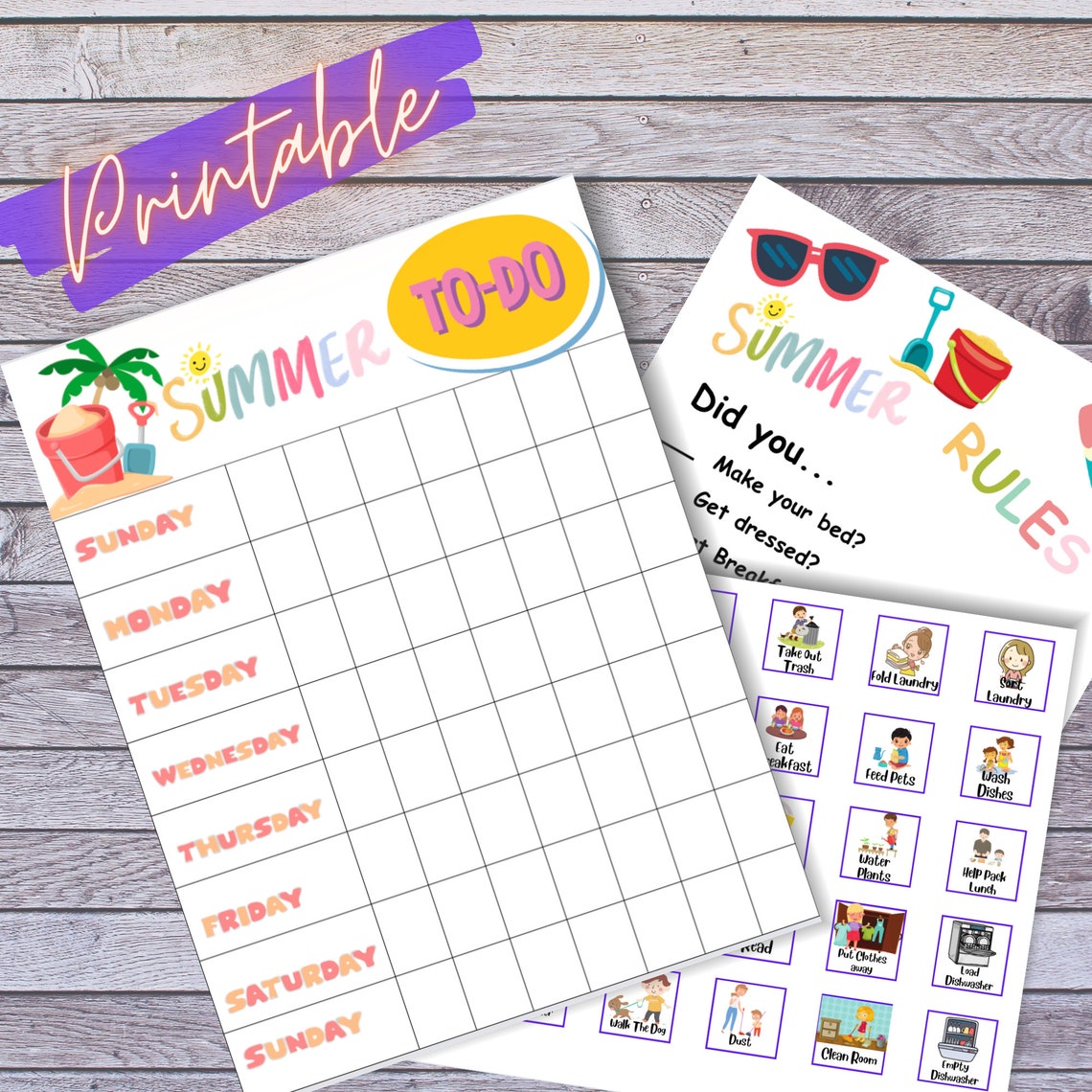 Printable Summer Rules and Daily Chart for Kids Summer Checklist Daily ...