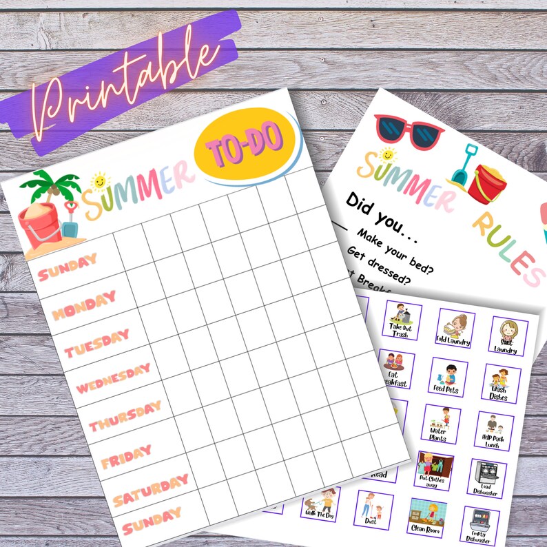 Printable Summer Rules and Daily Chart for Kids Summer Checklist Daily ...