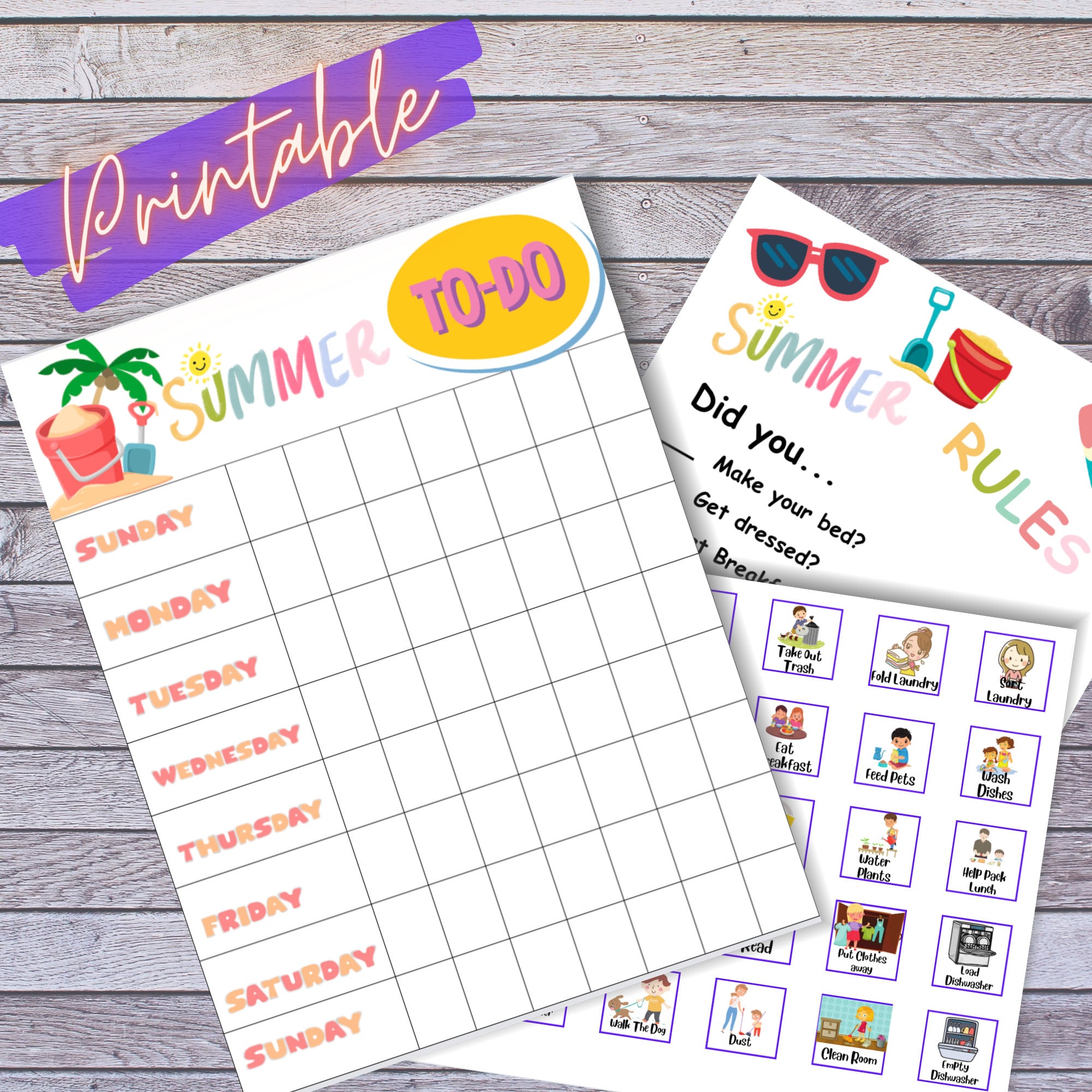 Printable Summer Rules and Daily Chart for Kids Summer Checklist Daily ...