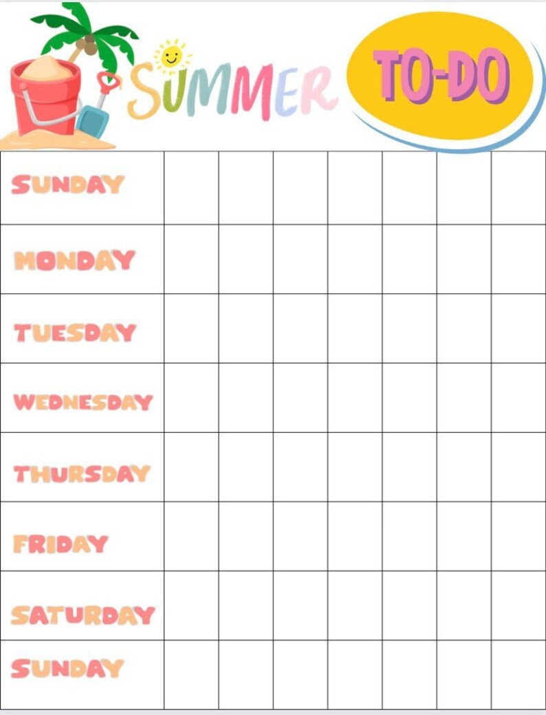Printable Summer Rules and Daily Chart for Kids Summer Checklist Daily ...