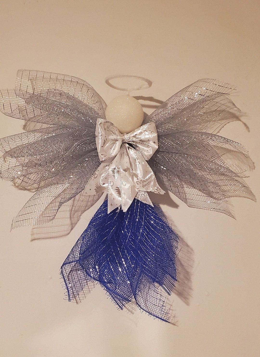 Sliver and Royal Blue Deco Mesh Angel - Etsy