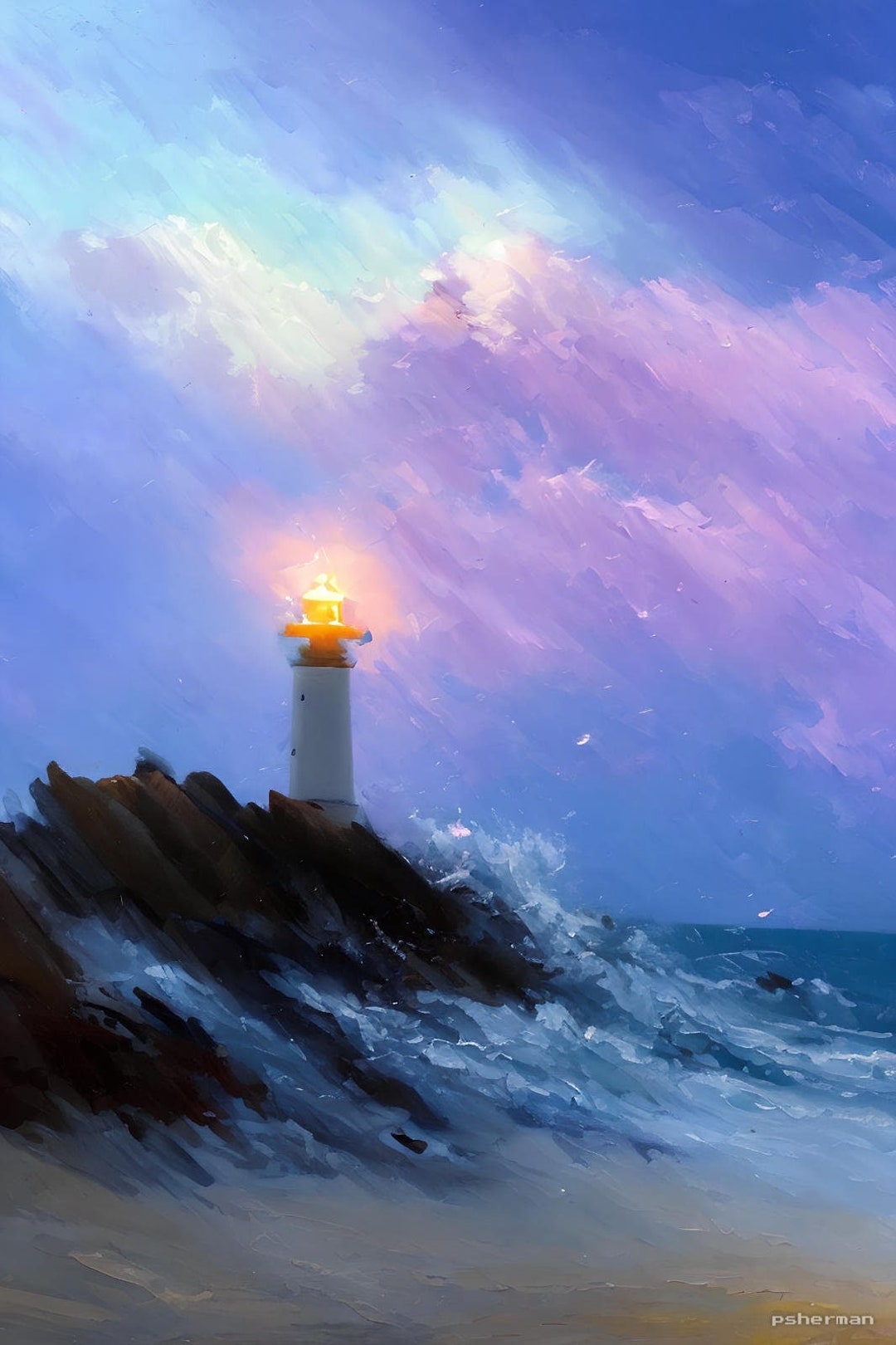 Lighthouses III #004 | Vertical Impressionist Canvas Wall Art - Etsy