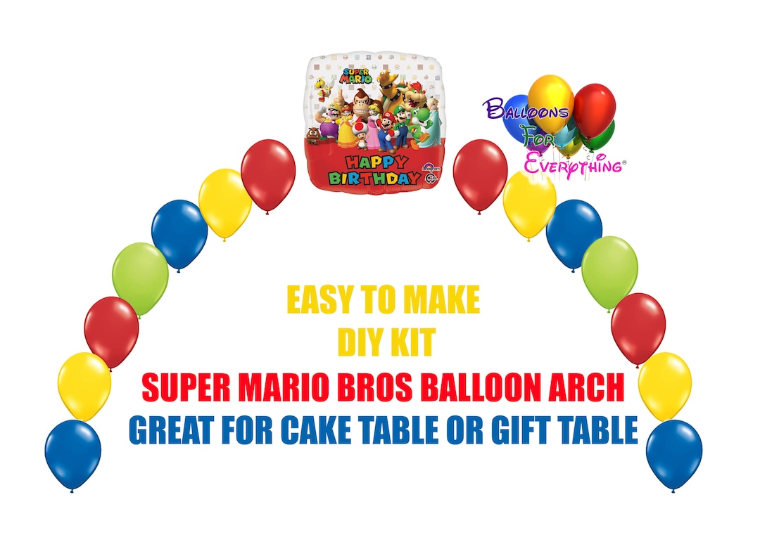 Super Mario Bros Birthday Balloon Arch, Cake Table, Gift Table, DIY KIT ...