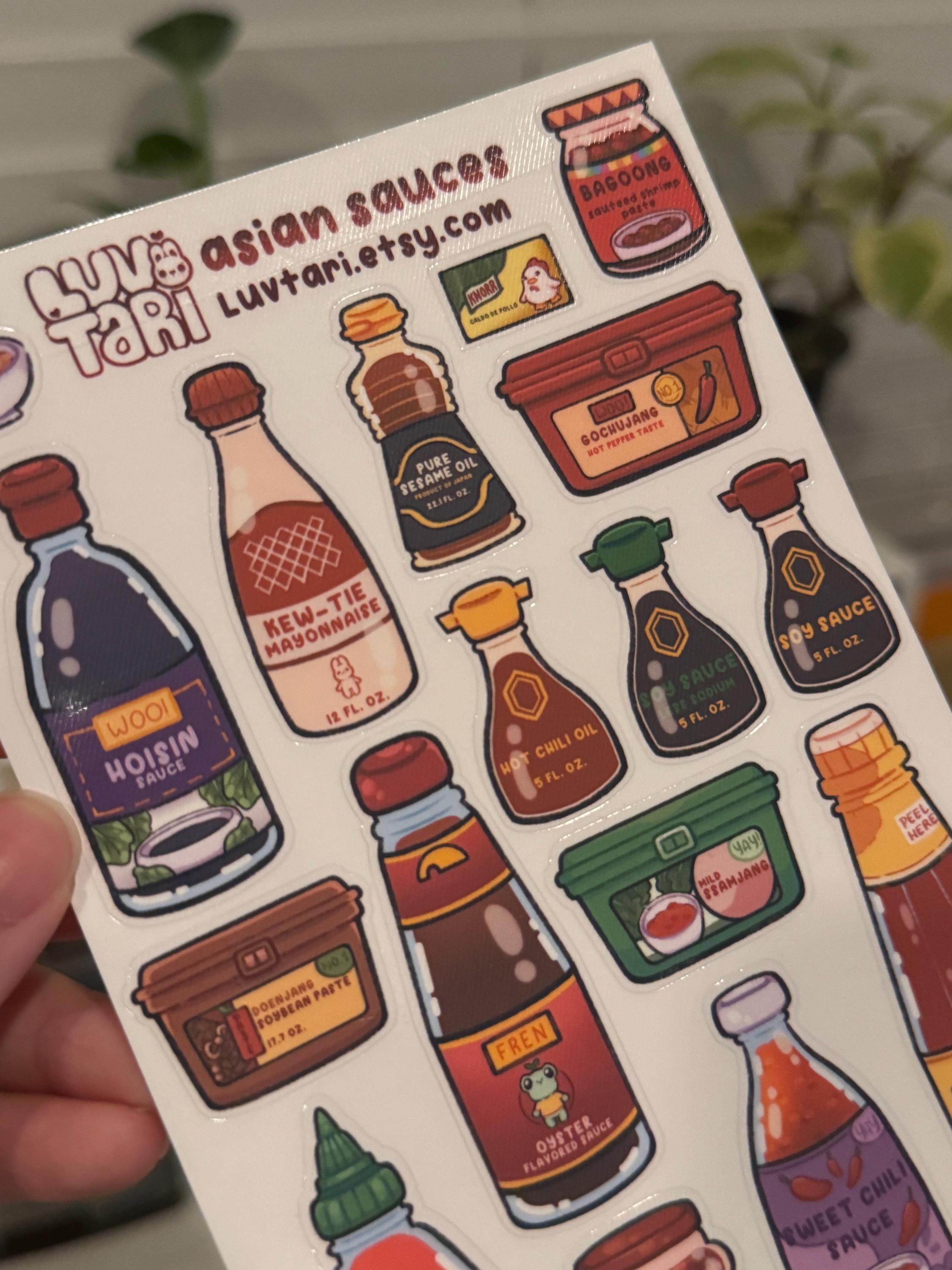 Asian Sauces Sticker Sheet - Cute Condiments, Asian Foods Stickers ...