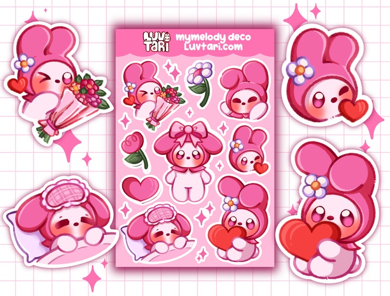 Cute Pink Bunny Sticker Sheet Kawaii Flower Bunny Stickers Kawaii Bujo ...