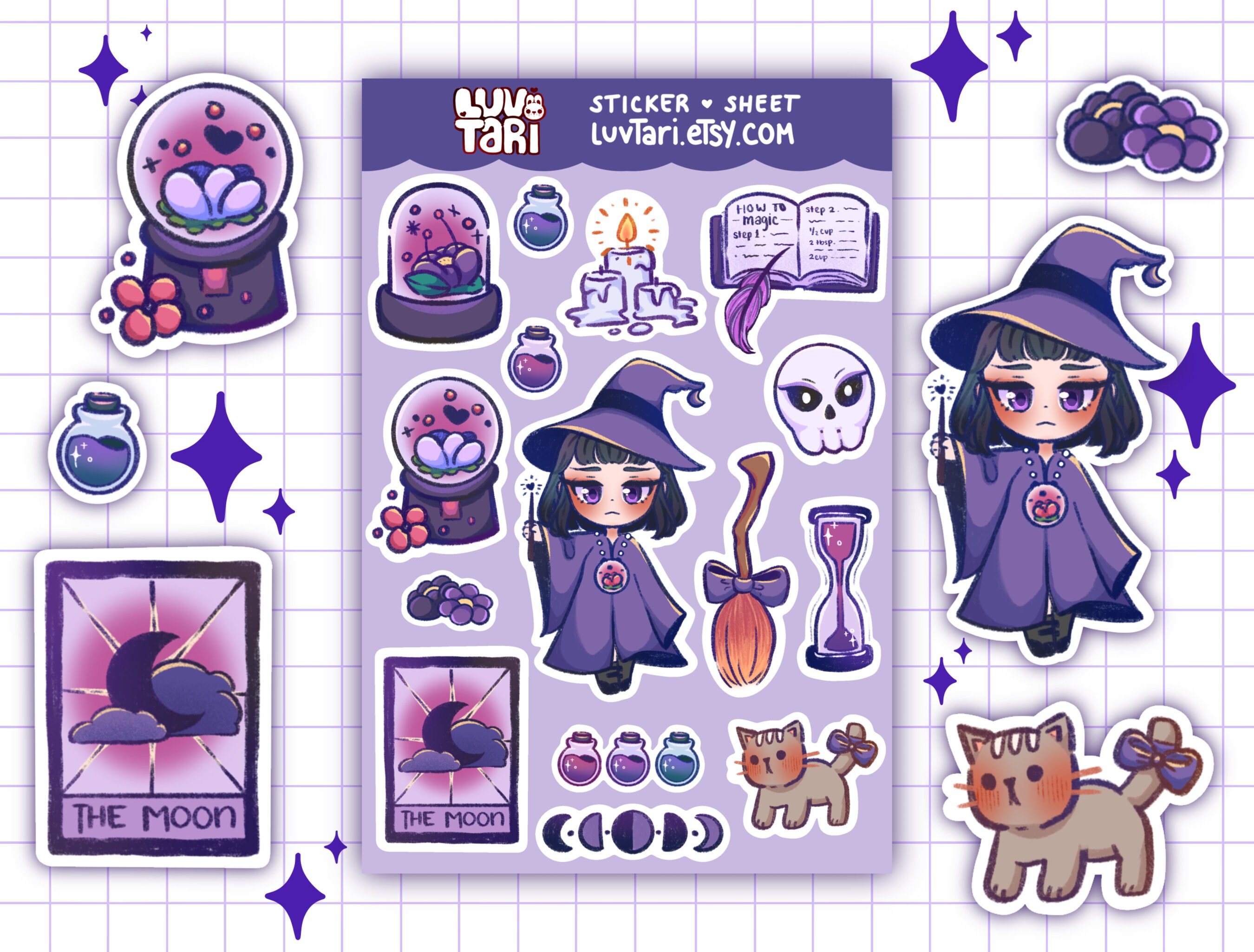 Moonlit Witch Planner Sticker Sheet Cute Witch Girl Stickers Kawaii ...