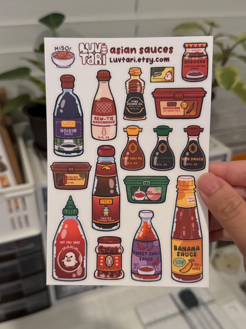 Asian Sauces Sticker Sheet - Cute Condiments, Asian Foods Stickers ...