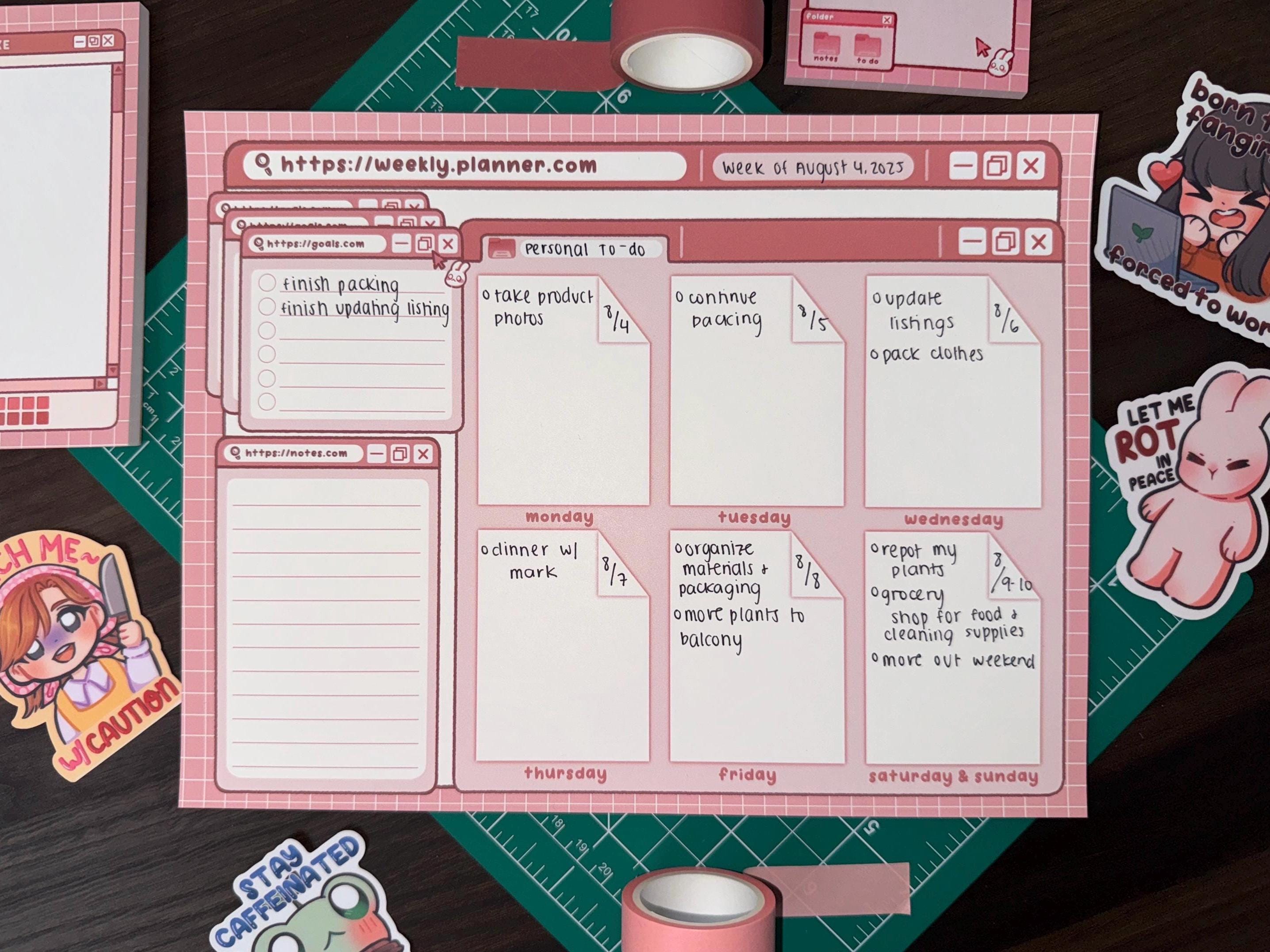 Pink Internet Themed Weekly Planner | Desk Planner, 50 Tear-away Sheets ...