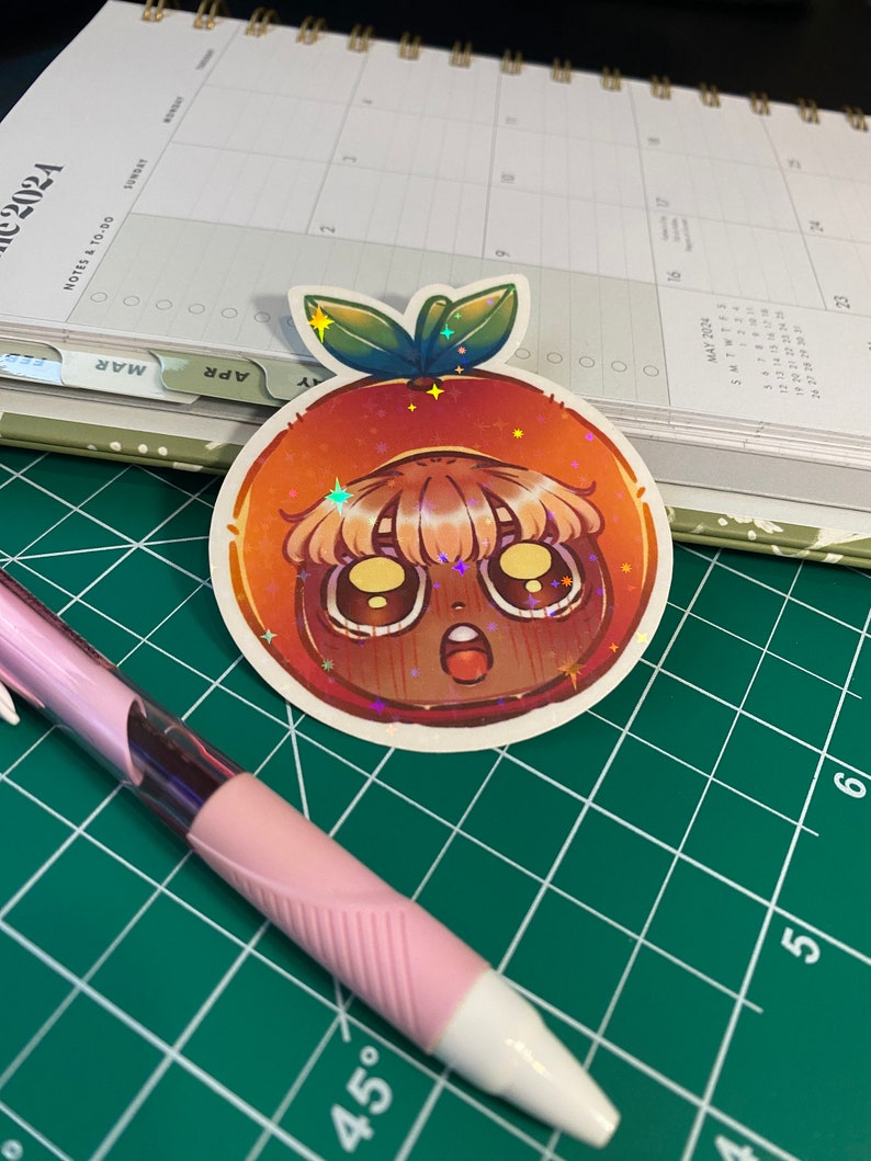 Surprised Orange Boy Sticker Sparkly Holographic, Laptop Sticker, Water ...