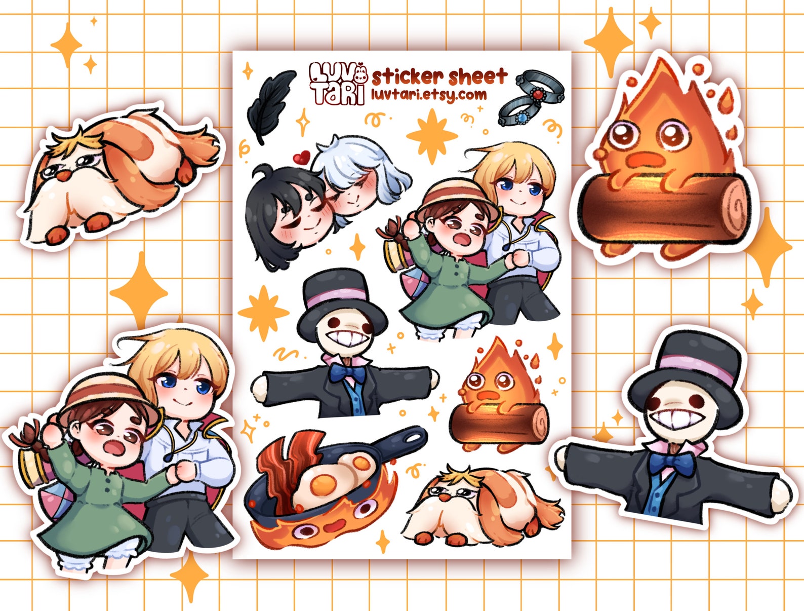 Howl, Sophie & Friends Sticker Sheet - Cute Anime Couple, Calcifer ...
