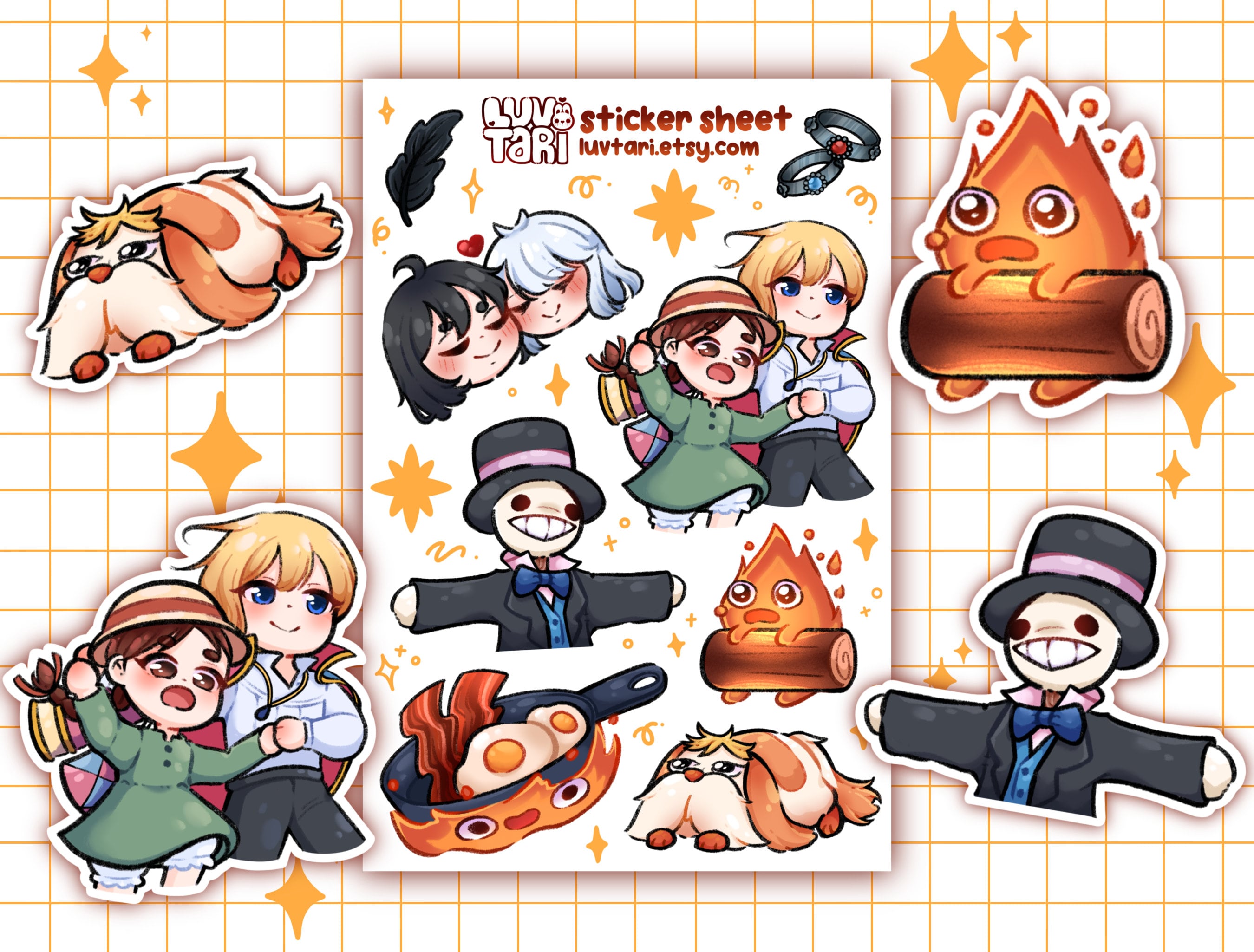 Howl, Sophie & Friends Sticker Sheet - Cute Anime Couple, Calcifer ...