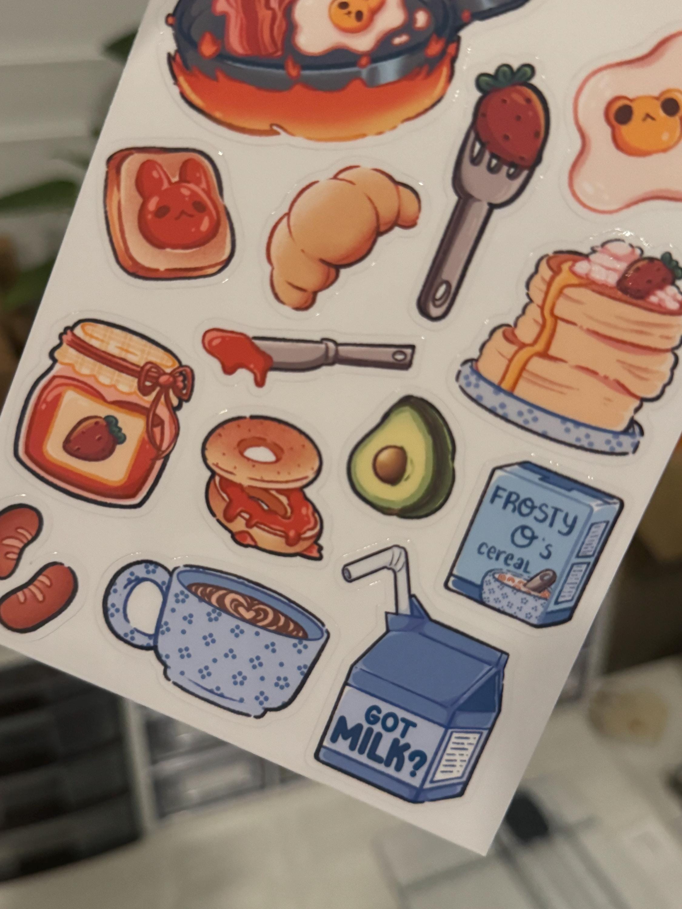 Breakfast Food Sticker Sheet - Cute Bread, Jam, Croissant, Milk, Foodie ...