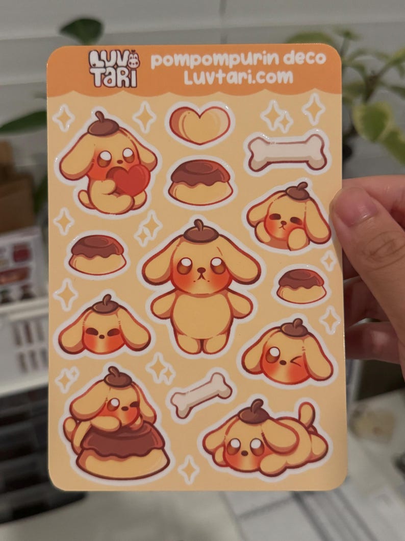 Cute Golden Pompom Puppy Sticker Sheet - Kawaii Pudding Dog Stickers ...