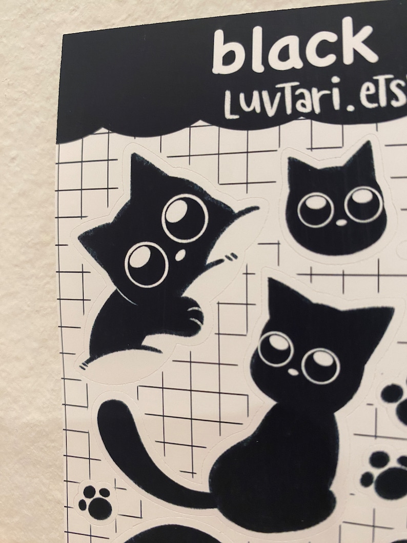 Cute Black Cat Sticker Sheet Journal Stickers, Scrapbook Sticker ...