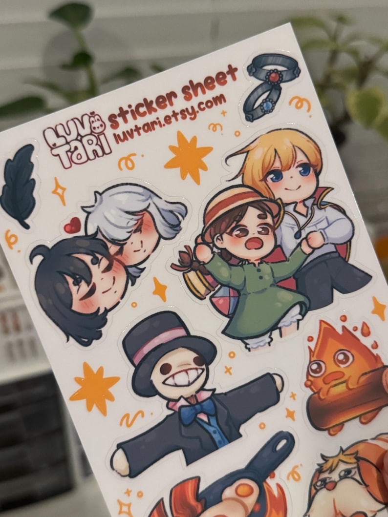 Howl, Sophie & Friends Sticker Sheet - Cute Anime Couple, Calcifer ...