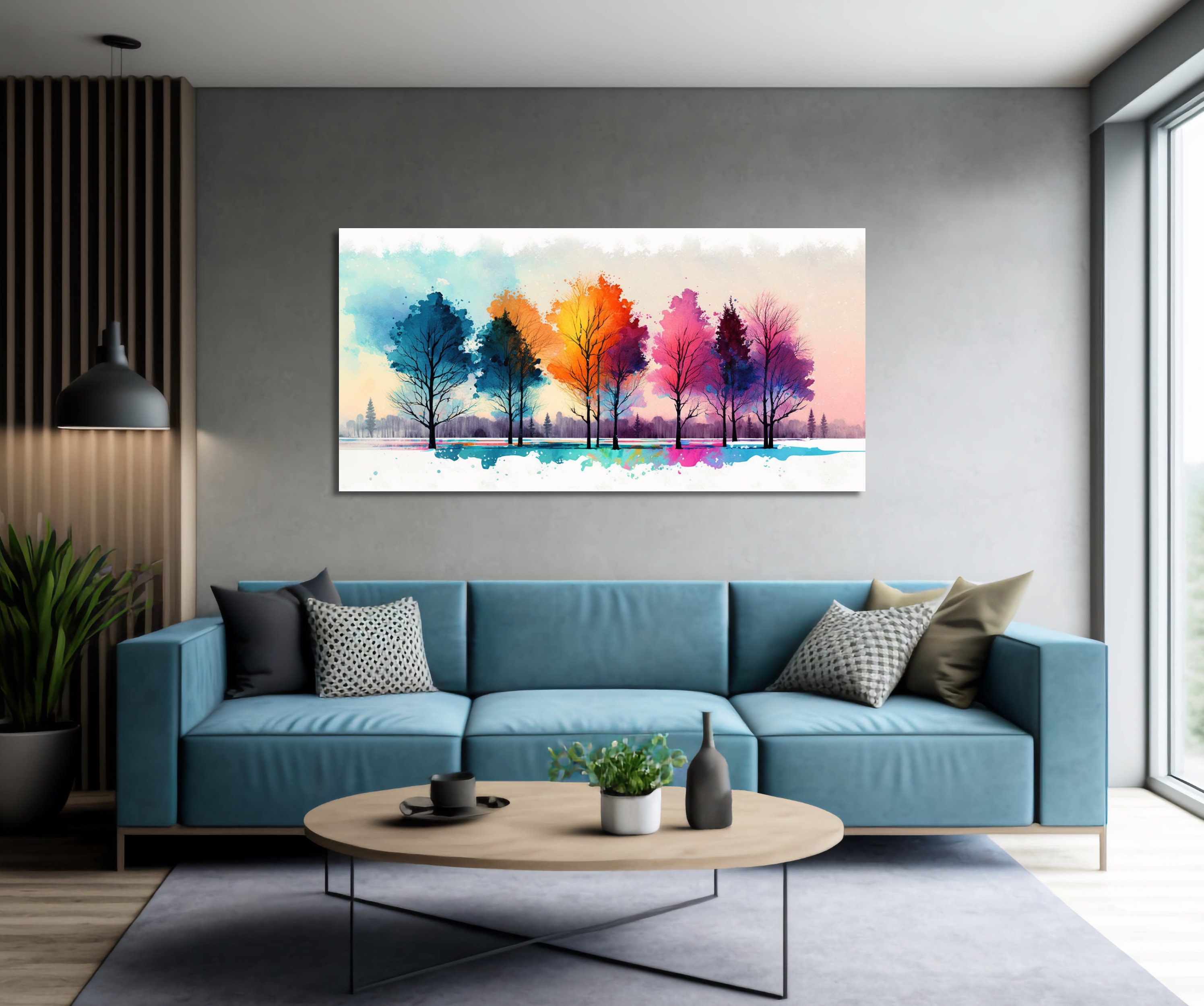 Colorful Wall Decor, Forest Painting, Canvas Wall Art, Boho Wall Decor ...
